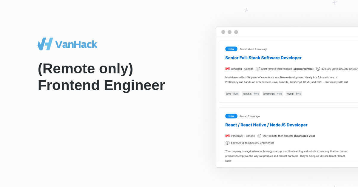 (Remote only) Frontend Engineer - VanHack